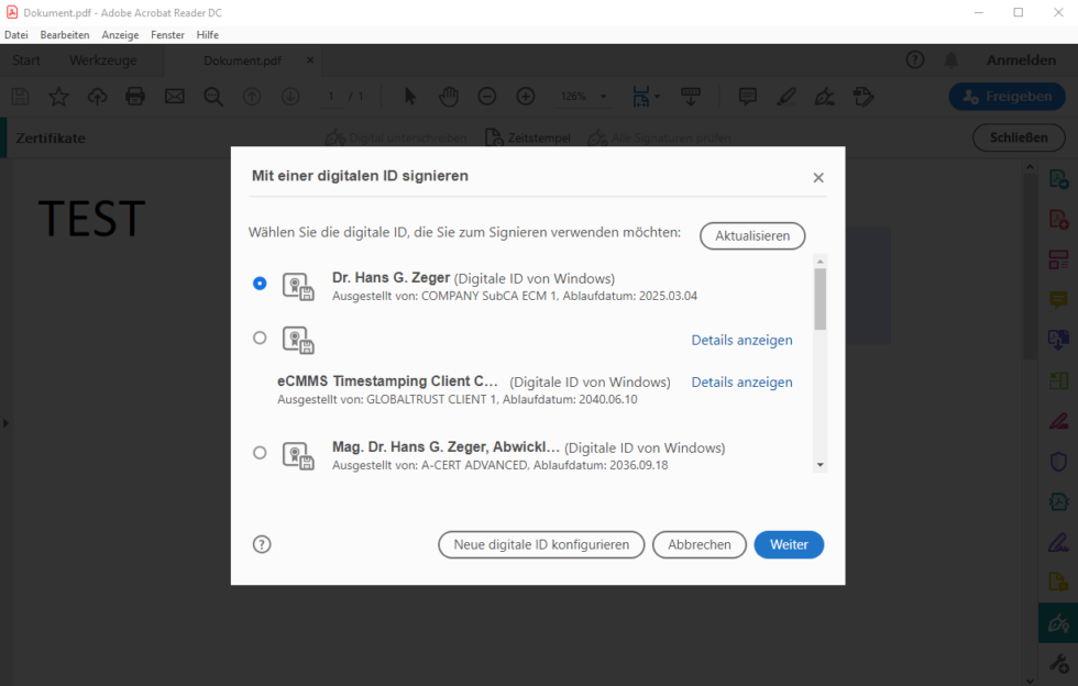 Signatur und Zeitstempel in Adobe Acrobat DC konfigurieren | Global Trust